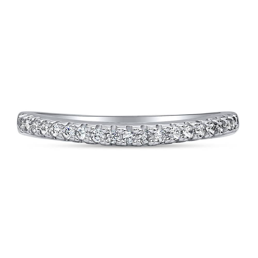 BERRICLE Sterling Silver Wedding Rings Cubic Zirconia CZ Curved Half Eternity Ring for Women, Rhodium Plated Size 5