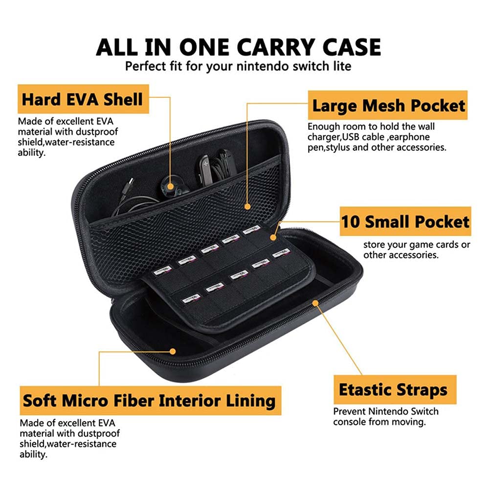 Carry Case Compatible with Nintendo Switch - Black Protective Hard Portable Travel Carry Case Shell Pouch for Nintendo Switch Console & Accessories