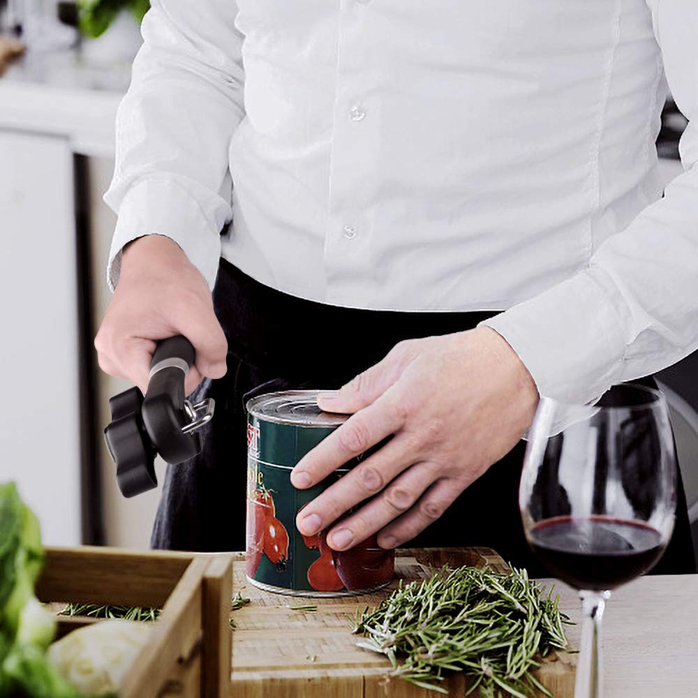 Can Opener,Safe Cut Manual Can Opener ,Ergonomic with Anti Slip Grip Handle,with Corkscrew Opener--Easy Turn Knob,Ideal for Seniors and Arthritis--Apply to Various cans