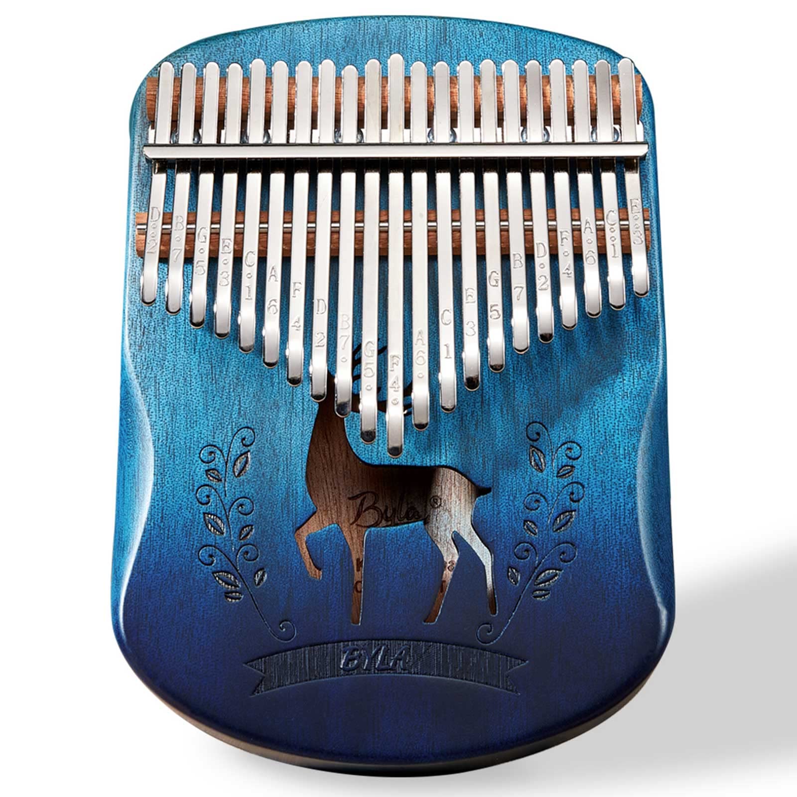 Byla Kalimba 21 Keys Play More Songs Solid Wood Mahogany Portable Thumb piano Finger piano Deer Gradient Blue Mbira Calimba Marimba Musical Instruments for Adults Chind and Beginners