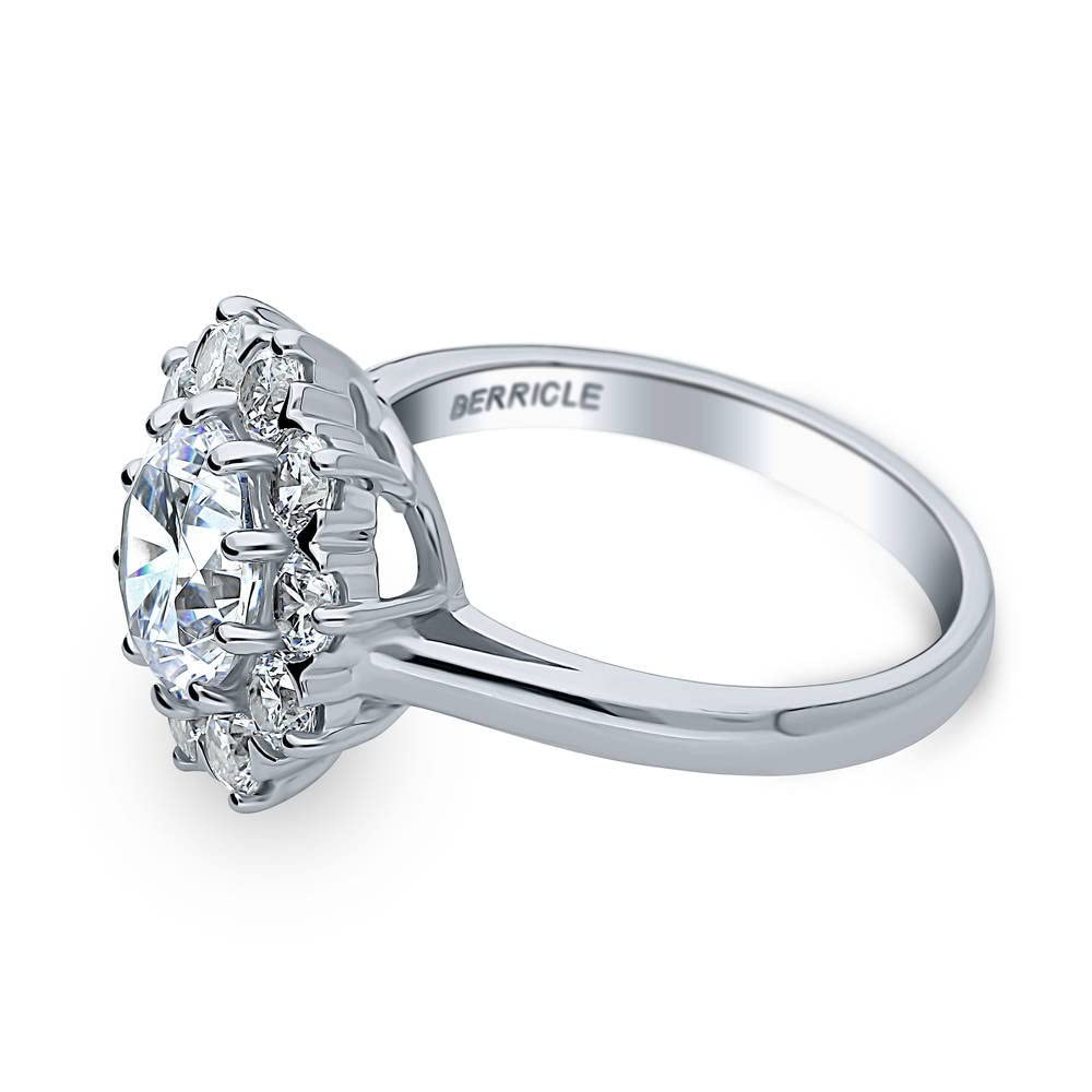BERRICLE Sterling Silver Flower Wedding Engagement Rings Cubic Zirconia CZ Statement Halo Cocktail Ring for Women, Rhodium Plated Size 5