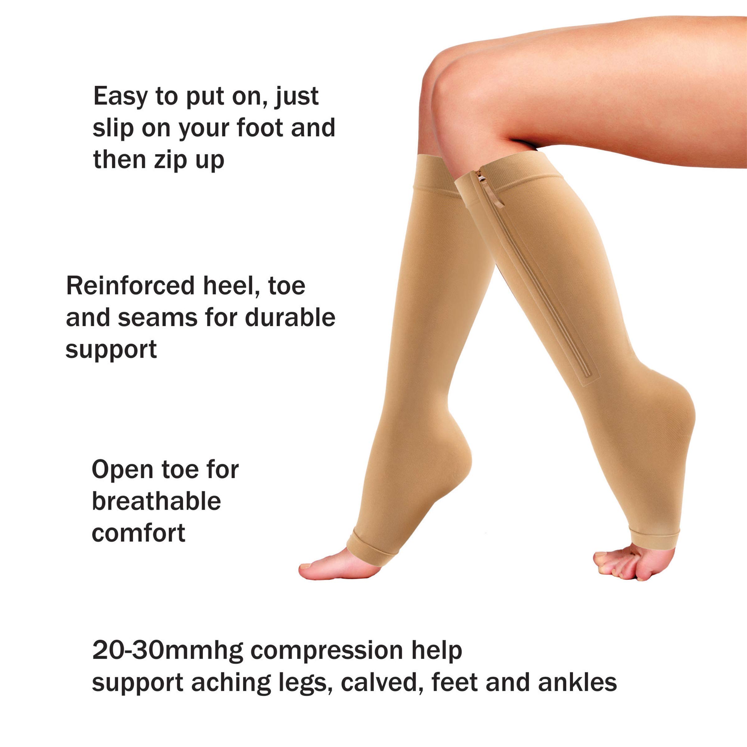 Bluestone Zipper Compression Sock 20-30mmhg for Men and Women- Therapeutic Open Toe Support Sleeve for Swelling, Circulation, Pregnancy (Medium)