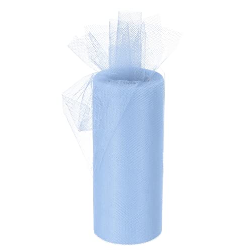 MECCANIXITY Tulle Ribbon Rolls Netting Fabric Spools 6 inch 25 Yards Light Blue for Christmas Wrapping Wedding DIY Crafts