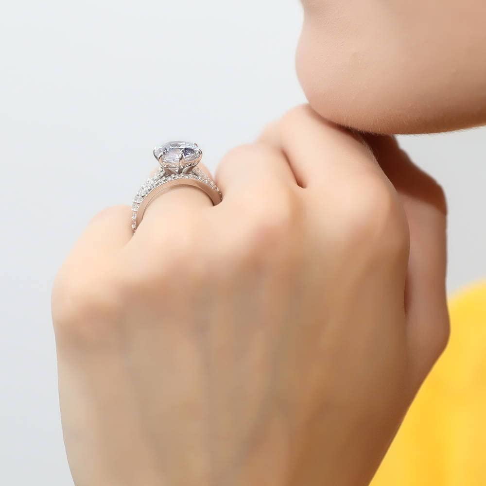 BERRICLE Sterling Silver Solitaire Wedding Engagement Rings 3.8 Carat Round Cubic Zirconia CZ Ring Set for Women, Rhodium Plated Size 8