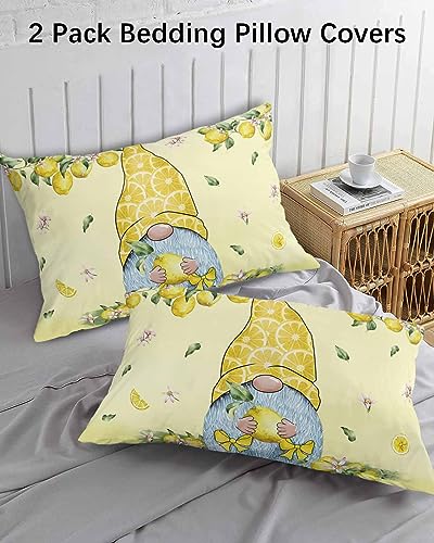 Edwiinsa Summer Lemon Pillow Covers Queen Size Set of 2 20x30 Bed Pillow, Spring Floral Gnomes Rustic Yellow Plush Soft Comfort for Hair/Skin Cooling Pillowcases with Envelop Closure