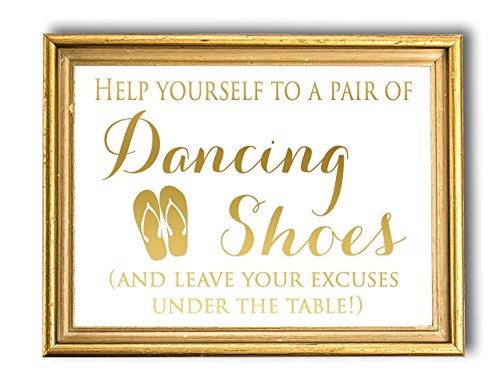 Dancing Shoes Wedding Sign For Guests, Flip Flop Signage, Gold Foil Print, Reception Decorations, Unframed Wall Art Poster