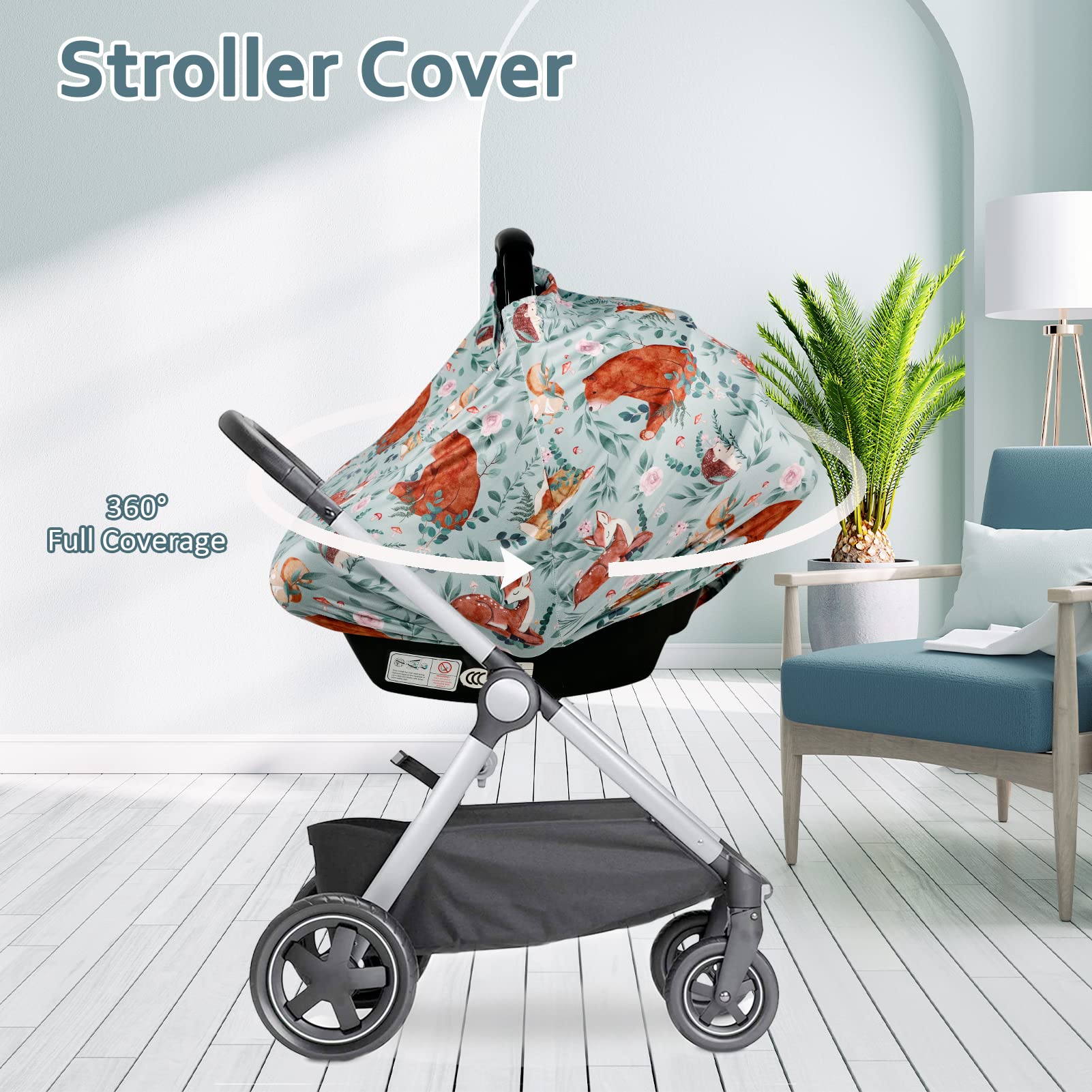 Crib Sheet & Car Seat Cover, Multi-use Nursing Cover for Breastfeeding, Woodland Animals Bear