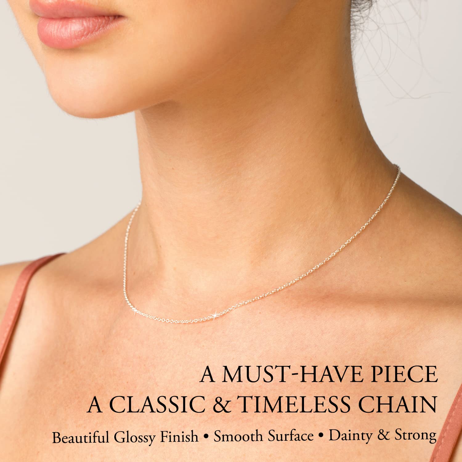 BENIQUE Dainty Thin Chain Choker Necklace for Women - 925 Sterling Silver, 14K Gold Filled 1 mm Cable Box Chain Durable Adjustable, Made in USA, 13"- 18" (Cable/S925/16)