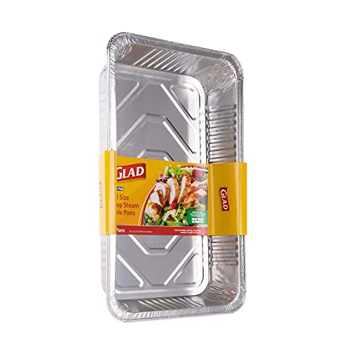 Glad Disposable Aluminum Full Size Deep Steam Pan | 2 Count | Foil Steam Pan | 20.5β x 12.5β x 2.75β Aluminum Pan | Disposable Steamware | Glad Foil Pans for Steaming