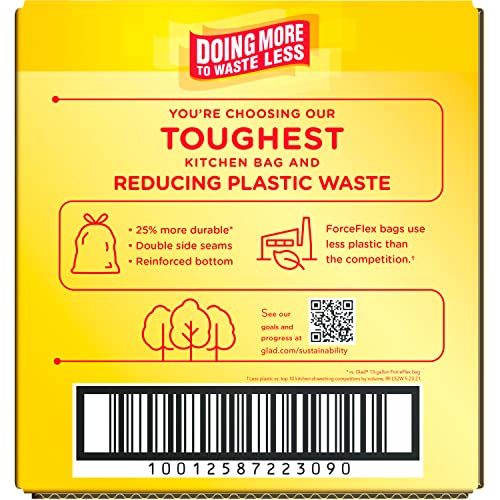 Glad ForceFlex MaxStrength with Clorox Tall Kitchen Drawstring Trash Bags, 13 Gallon Grey Trash Bags, Eucalyptus and Peppermint Scent, 90 Count