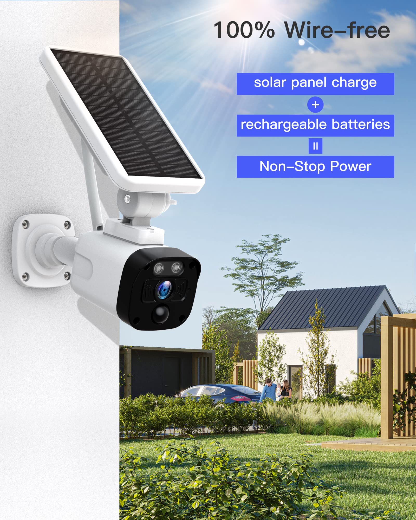 CAMBLINK 4MP Wireless Solar Security Camera System Outdoor WiFi 2 Pack, Solar Camera Outdoor Wireless with Base for Home Security, Night Vision PIR Motion Detection 2-Way Audio App Alert Waterproof