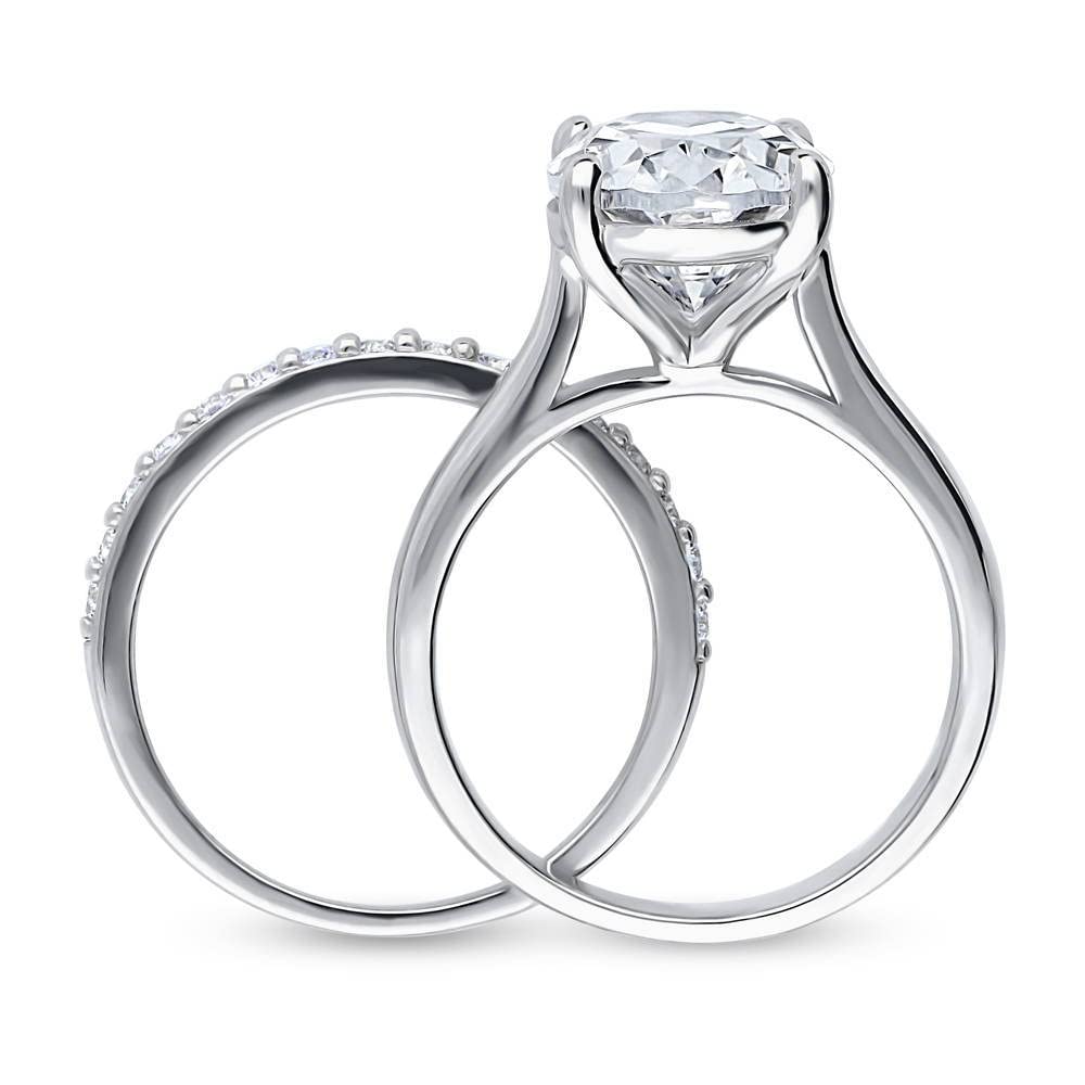 BERRICLE Sterling Silver Solitaire Wedding Engagement Rings 5.5 Carat Oval Cut Cubic Zirconia CZ Ring Set for Women, Rhodium Plated Size 5.5