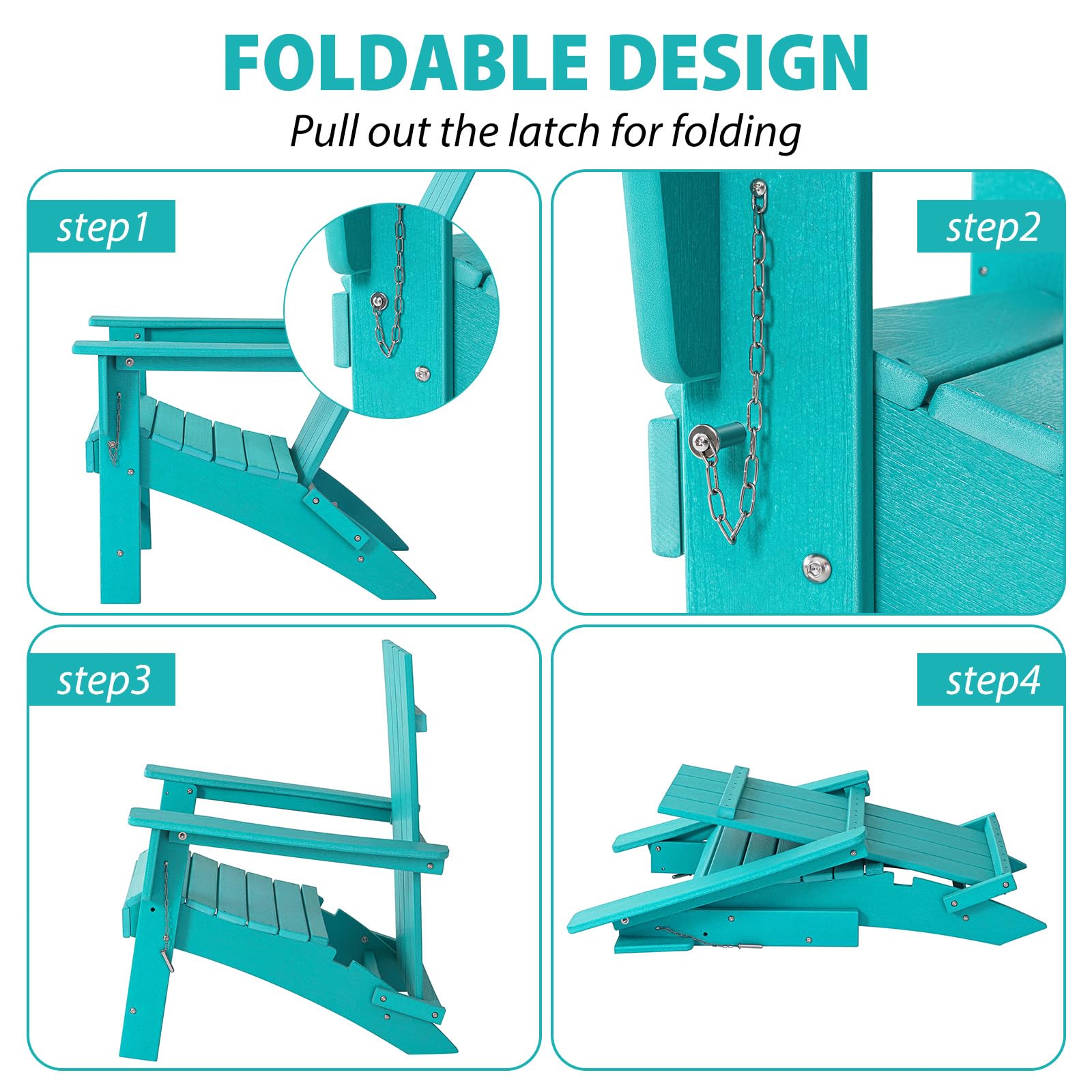 Folding Adirondack Chair set of 2 HDPE Outdoor Adirondack Chair All Weather Resistant Foldable Fire Pit Chairs for Patio Front Porch Pool Garden Deck Fire Pit Outside, Light Grey