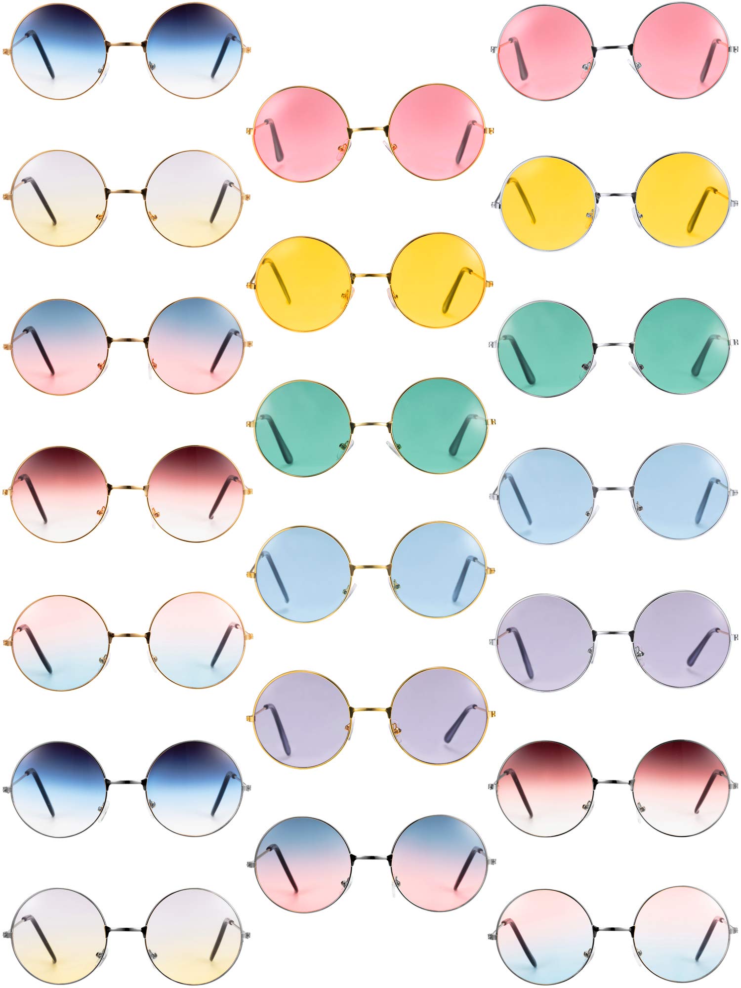 Blulu 20 Pairs Round Hippies Sunglasses John 60's Style Circle Colored Glasses