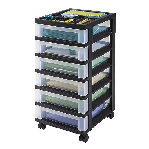 IRIS OHYAMA USA Craft Organizers and Storage, Rolling Storage Cart for Classroom Supplies, Storage Organizer for Art Supplies, Drawer Top Organizer for Small Parts, 6 Drawers, Black
