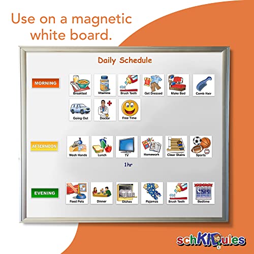 SchKIDules Visual Schedules for Kids 93Pc Home Collection for Daily Routines: 72 Picture Magnets +21 Headings for Children, ADHD & Behavioral Suppports