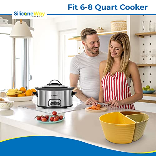 SiliconeWay 6PCS Slow Cooker Liners Set of 3 for Slow Cooker 6-8 QT β Triple Slow Cooker Divider Includes Silicone Gloves, Spoon β BPA Free Durable Silicone Divider Insert β CrockPot & Non-Stick