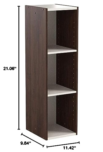 IRIS USA 3-Tier Cubby Storage Bookshelf with Adjustable Shelves, 10" Width Stackable Easy Assembly Space Saving Shelving Unit Bookcase, Walnut Brown/White
