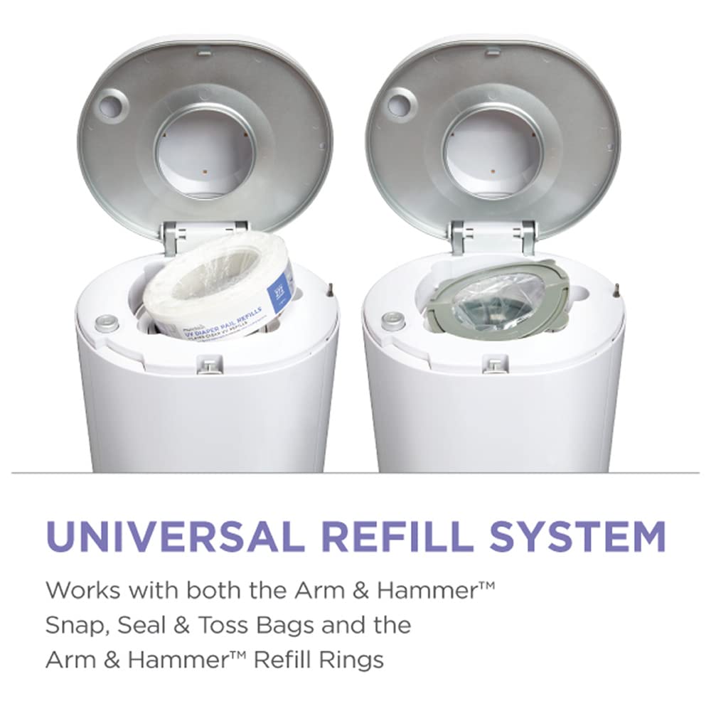 Munchkin® UV Diaper Pail #1 in Odor Control, LED UV Lights Kills 99% of Germs and Odor Causing Bacteria on Lid Surface, Includes 1 UV Snap, Seal & Toss™ Bag and 3 UV Refill Rings
