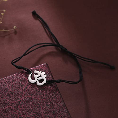 EUEAVAN Hindu OM OHM AUM Sanskrit Symbols Spiritual Bracelet luck Couple Charm Jade Thread Bangle Yoga Amulet Anklets Jewelry Accessories (black)