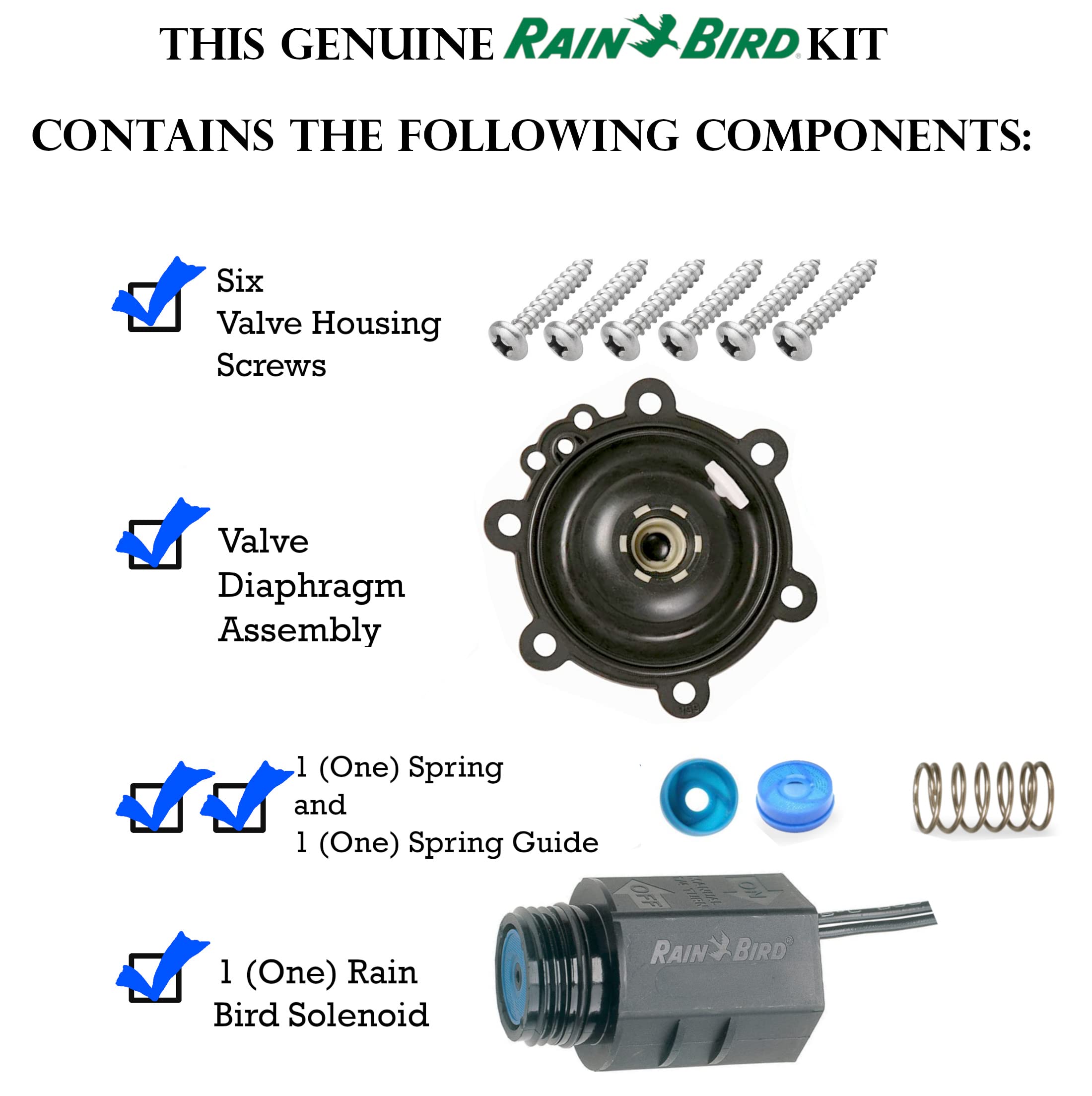 Contractor Rain Bird 100-DV Series Valve Rebuild Kit w/Diaphragm Repair Kit & Replacement Solenoid black AAA_SDK_1