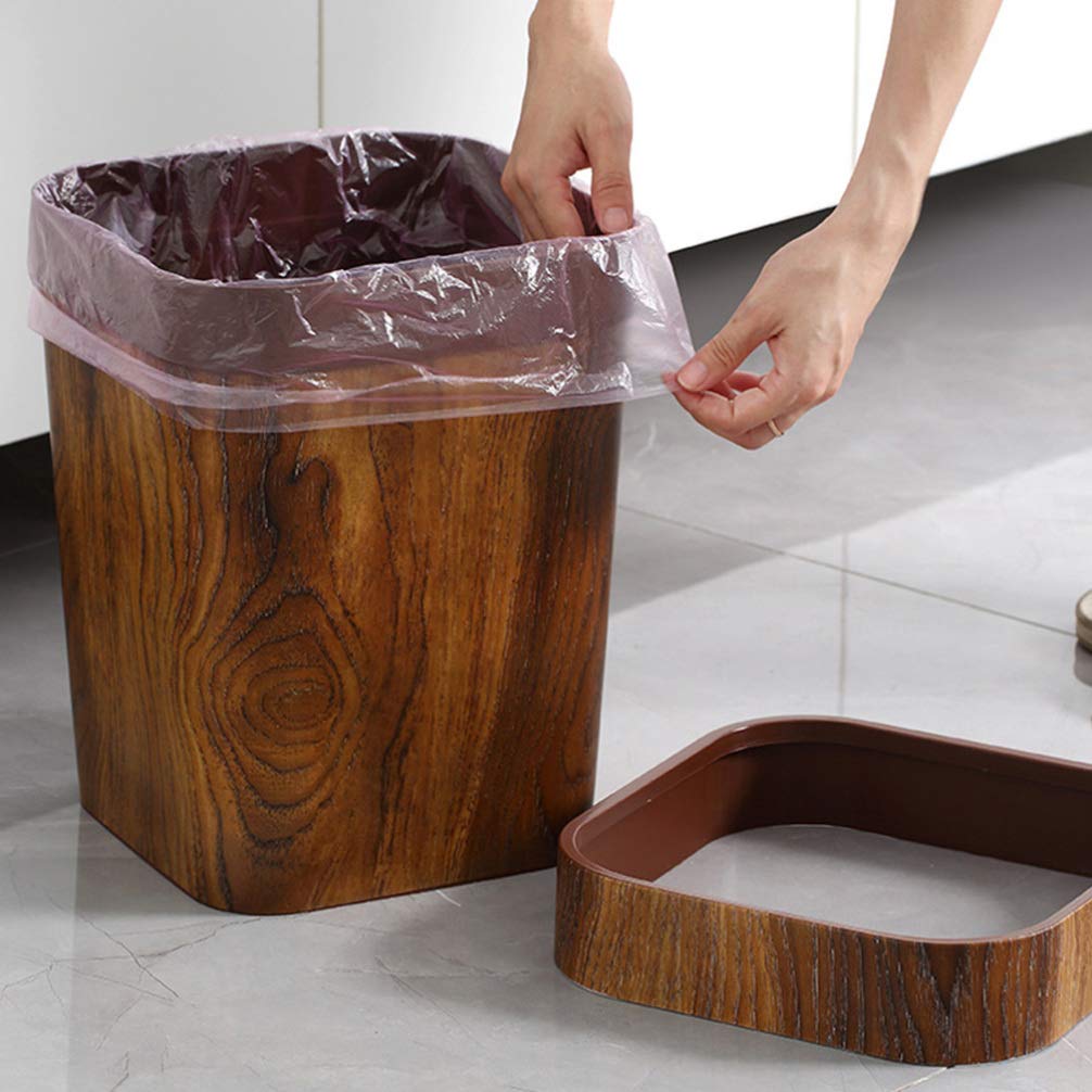 SEWACC Garbage Cans Wood Trash Can Wastebasket Small Rustic Rectangular Garbage Container Bin for Bathroom Bedroom Kitchen Home Office Garbage Containers Plastic Bins
