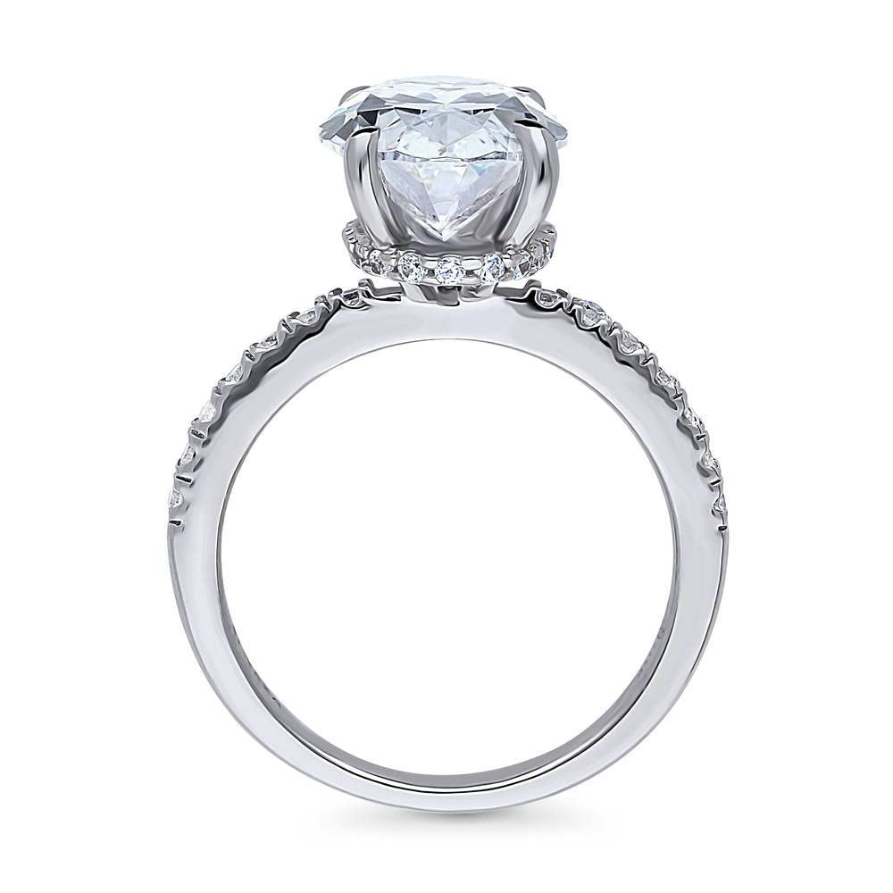 BERRICLE Sterling Silver Solitaire Wedding Engagement Rings 5.5 Carat Oval Cut Cubic Zirconia CZ Hidden Halo Ring for Women, Rhodium Plated Size 6