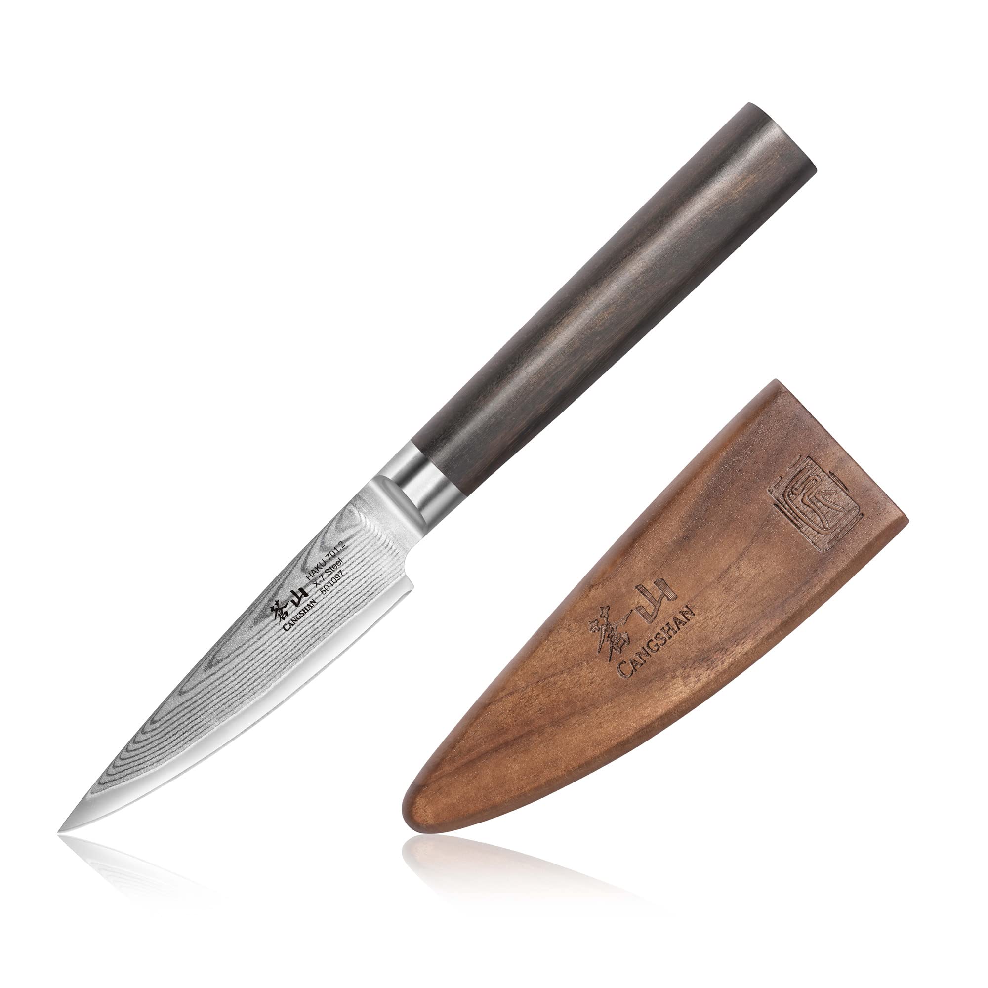 Cangshan HAKU Series 501097 X-7 Damascus Steel Forged 3.5-inch Paring Knife with Sheath