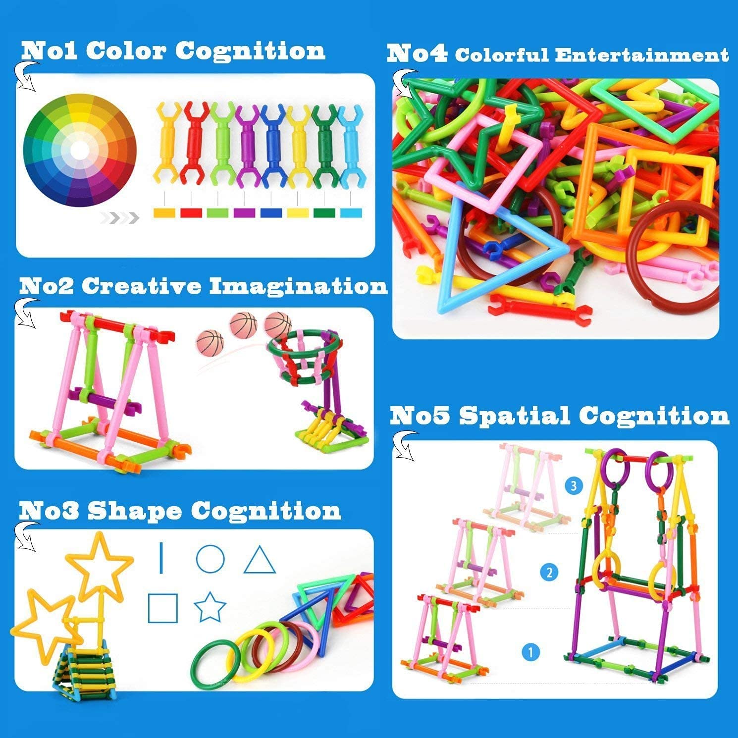 JUANYUE 500 PCS Building Toy Building Blocks Bars Different Shape Educational Construction Engineering Set 3D Puzzle, Interlocking Creative Connecting Kit, Building Construction Toys A Great STEM Toy