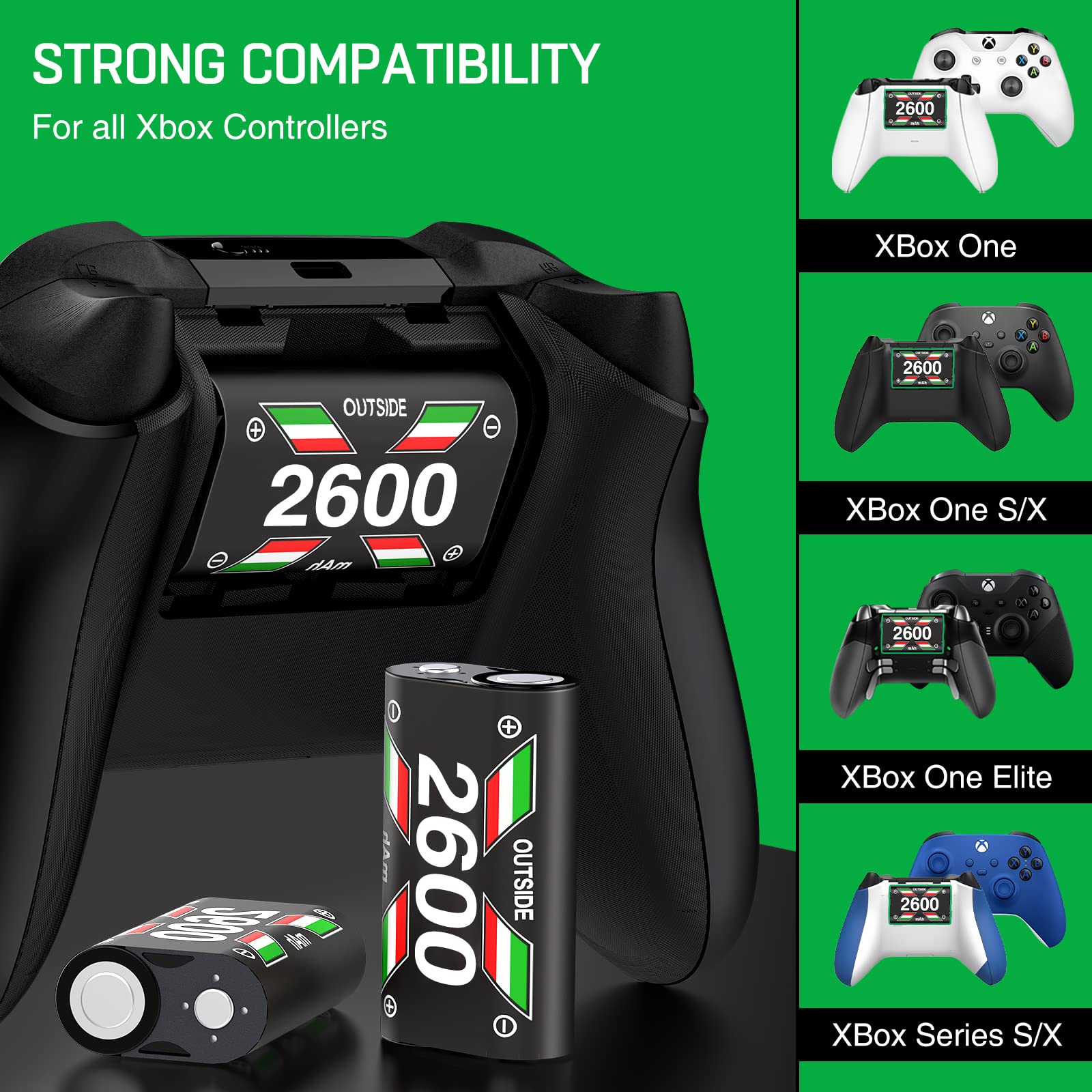 Controller Battery Pack with 4x2600mAH(6240mWH) Rechargeable Batteries for Xbox Series X/S/Xbox One X/S/Elite Controllers,Electrodeless Charging Station,Batteries Not Fall Off,Easy Storage,Dustproof