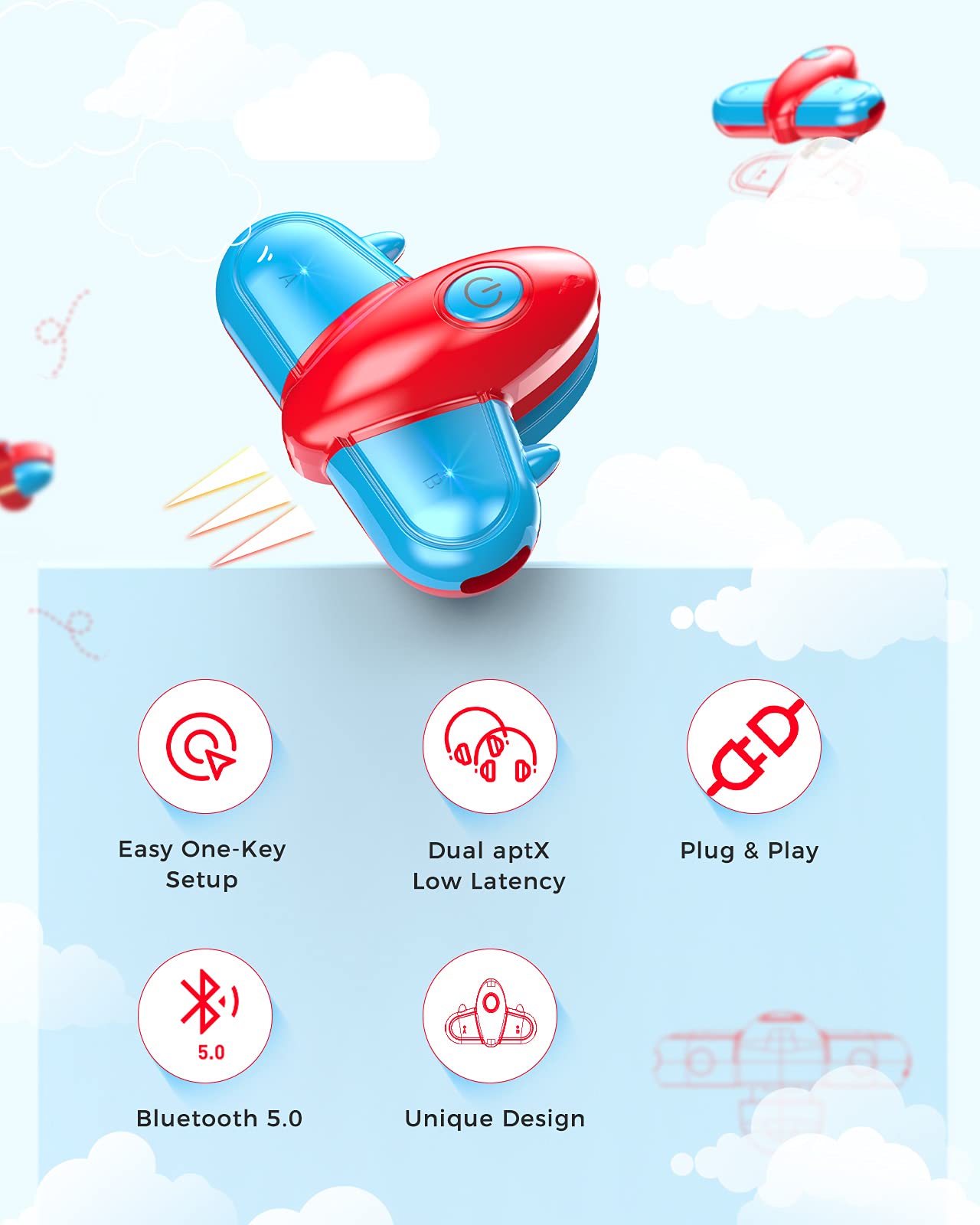 Vivefox Switch Bluetooth Adapter - Bluetooth 5.0 Audio Transmitter Compatible for Nintendo Switch/Lite 3.5mm Audio Adapter with APTX Low Latency Supports Wireless Bluetooth Headphones and Speakers