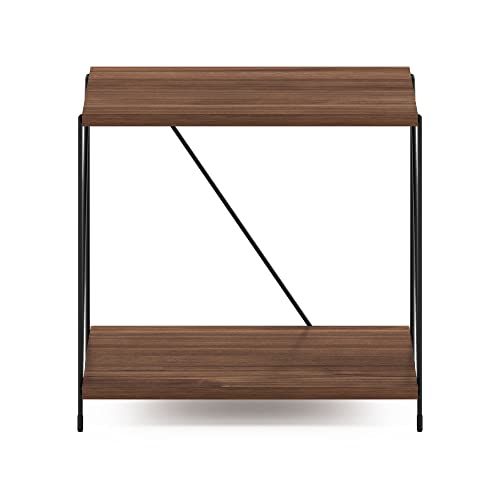 Furinno Besi Industrial Multipurpose Side Table with Metal Frame, Walnut Cove