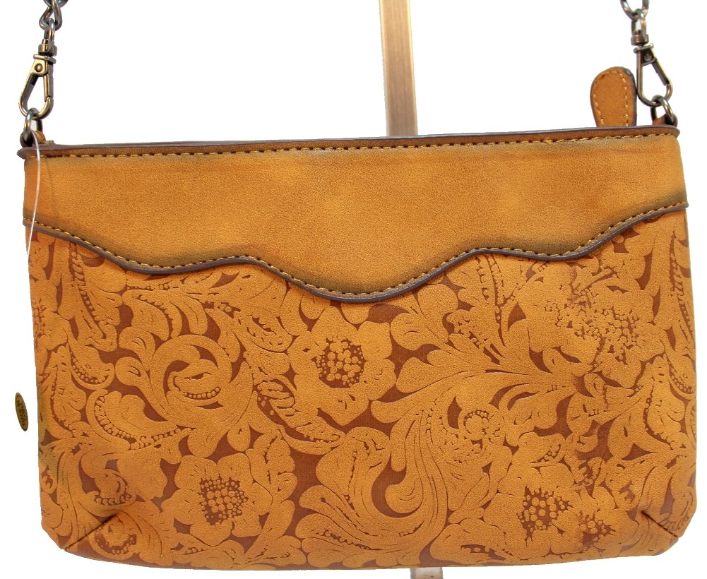 Genuine Leather Tooled with studd accents Small Cross Body Purse Handbag