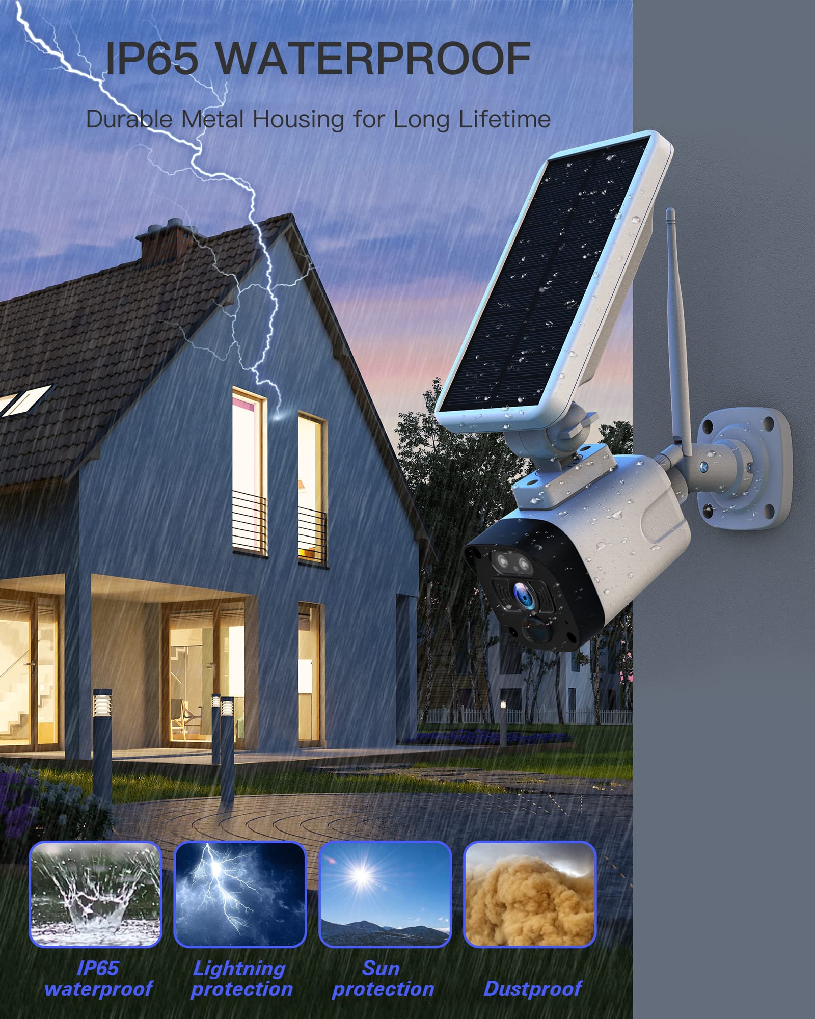 Camland 4MP Solar Wireless Security Camera System Outdoor 4 Pack, Solar Camera Security Outdoor Set (with Base Station & 4 Solar Cameras) Night Vision PIR Motion Detectioin 2-Way Talk IP65 Waterproof