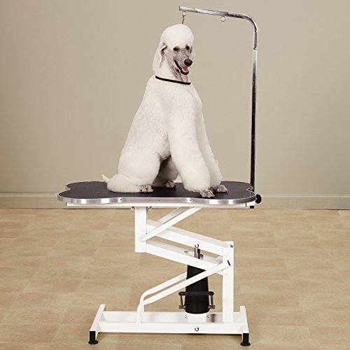 Pet Edge Master Equipment Black Bone Shaped Hydraulic Pet Grooming Table – Foot Operated Hydraulic Pump for 220-Lb. Dogs