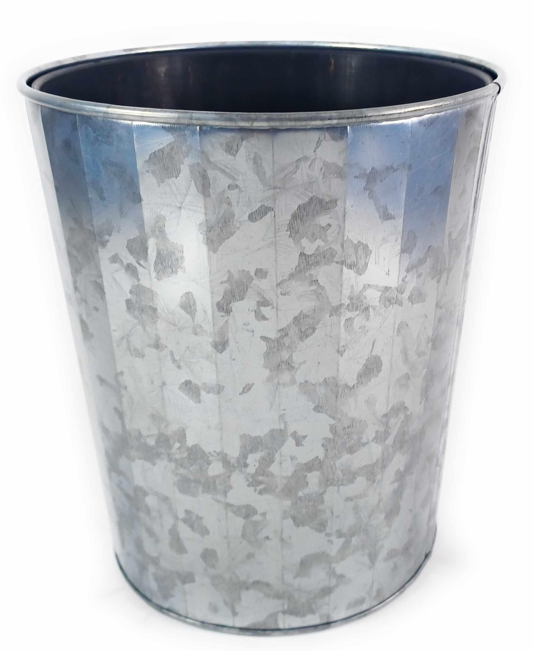 Generic Waste Basket Trash Can Galvanized Iron 10"" Tall x 8 1/2"" Round Sturdy Durable Rustic Protective Clear Powder Coat Reusable Sturdy Black Plastic Liner Kitchen den Bedroom Bathroom Foyer