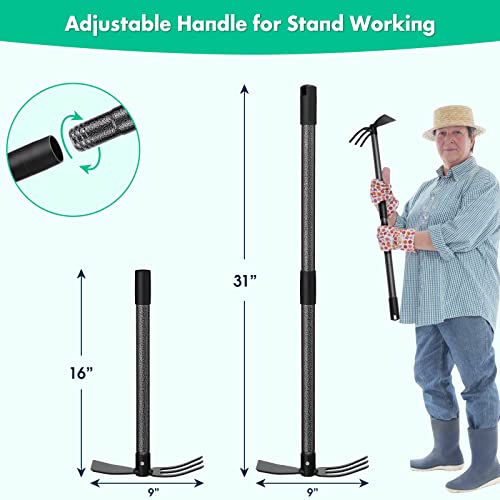 Garden Hoe and Cultivator, 31β Long Heavy Duty Hand Hoe with Tiller,2 Section Handle, Carbon Steel Blade, Cultivator Hoe Garden Tool for Loosening Soil, Digging