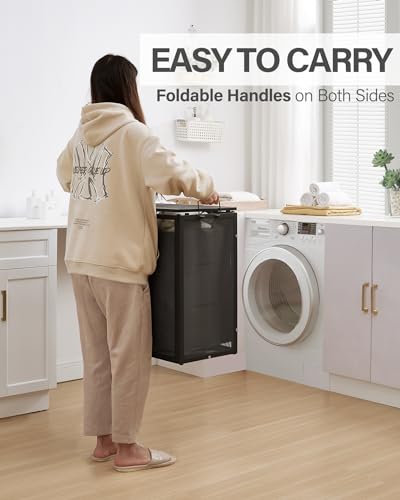 Crkmire Heavy Duty Metal Wire Laundry Hamper Lid, 29Gal (110L) 2 Section Divided Laundry Basket Double Clothes Hamper Bin for Laundry Room, Bedroom, Dorm & Kids
