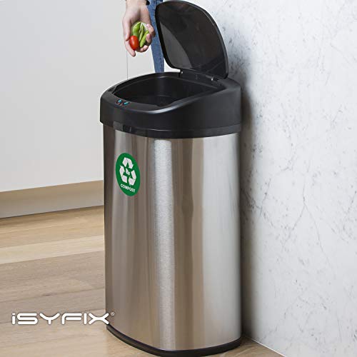 iSYFIX Compost Sticker for Trash Can Bins - 6 pack 5 inch β Premium Self-Adhesive Vinyl, Laminated for Weatherproof, UV Resistant, Perfect label stickers for containers, Ideal Sign for Kitchen, Office