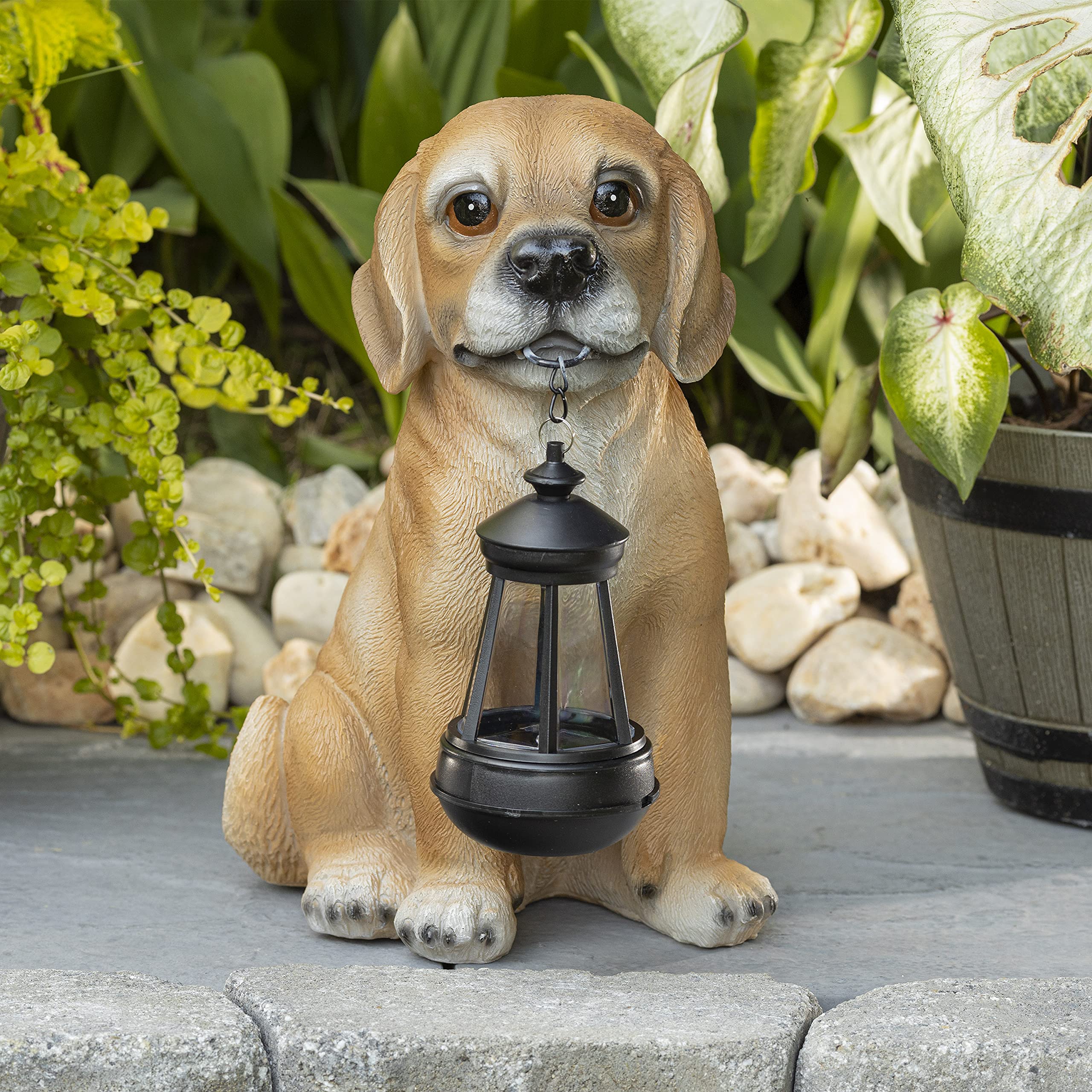 VP Home Golden Puppy with Lantern Solar Powered LED Outdoor Decor Garden Light