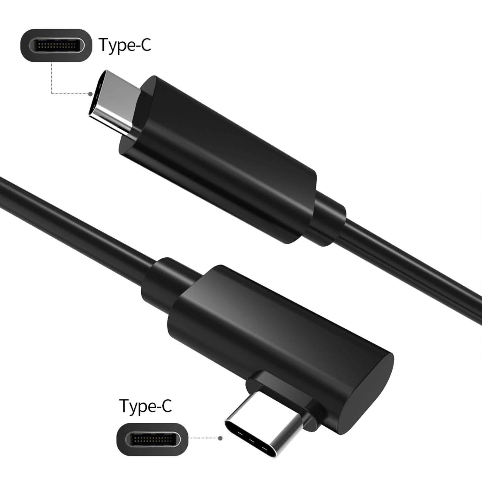 VR Streaming Link Cable Compatible for Oculus Quest, Cuxnoo Virtual Reality Headset Cable Angle USB 3.2 Gen1 C-C High-Speed Data Transfer, Fast Charging Cord, 15FT Black