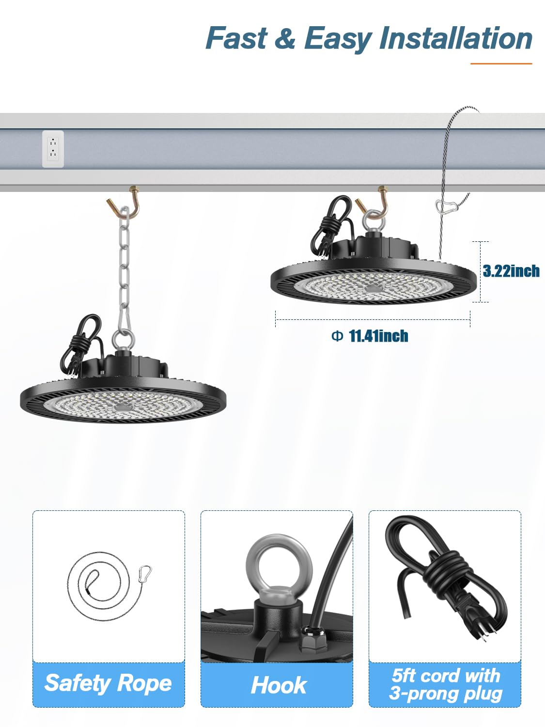 ELEKICO UFO Led High Bay Light 150W 5000K Shop Lights 21000Lm Daylight with Plug, UFO High Bay Lights for Garage Warehouse Workshop Factory Barn Logistics Center 6 Pack