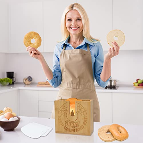Bagel Slicer for Small and Large Bagels Bamboo Bread Slicer for Homemade Bread Adjustable Bagel Cutter for Muffins Rolls Housewarming Party Gift