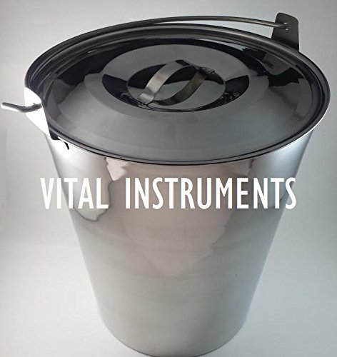 Vital Instruments Stainless Steel Bucket Pail with Lid and Handle 16 Qt. Quart Heavy Duty Medical MRI Dog Puppy Kennel Farm Ranch Water Ice Milk Utility Grooming Feeding Carrying Veterinary