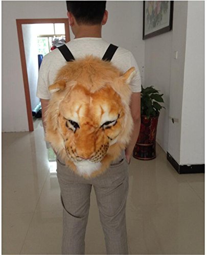 LANFIRE Domineering backpack stuffed tiger head 3D simulation personalised shoulder Bag Animal head shoulders bag (large, lion)