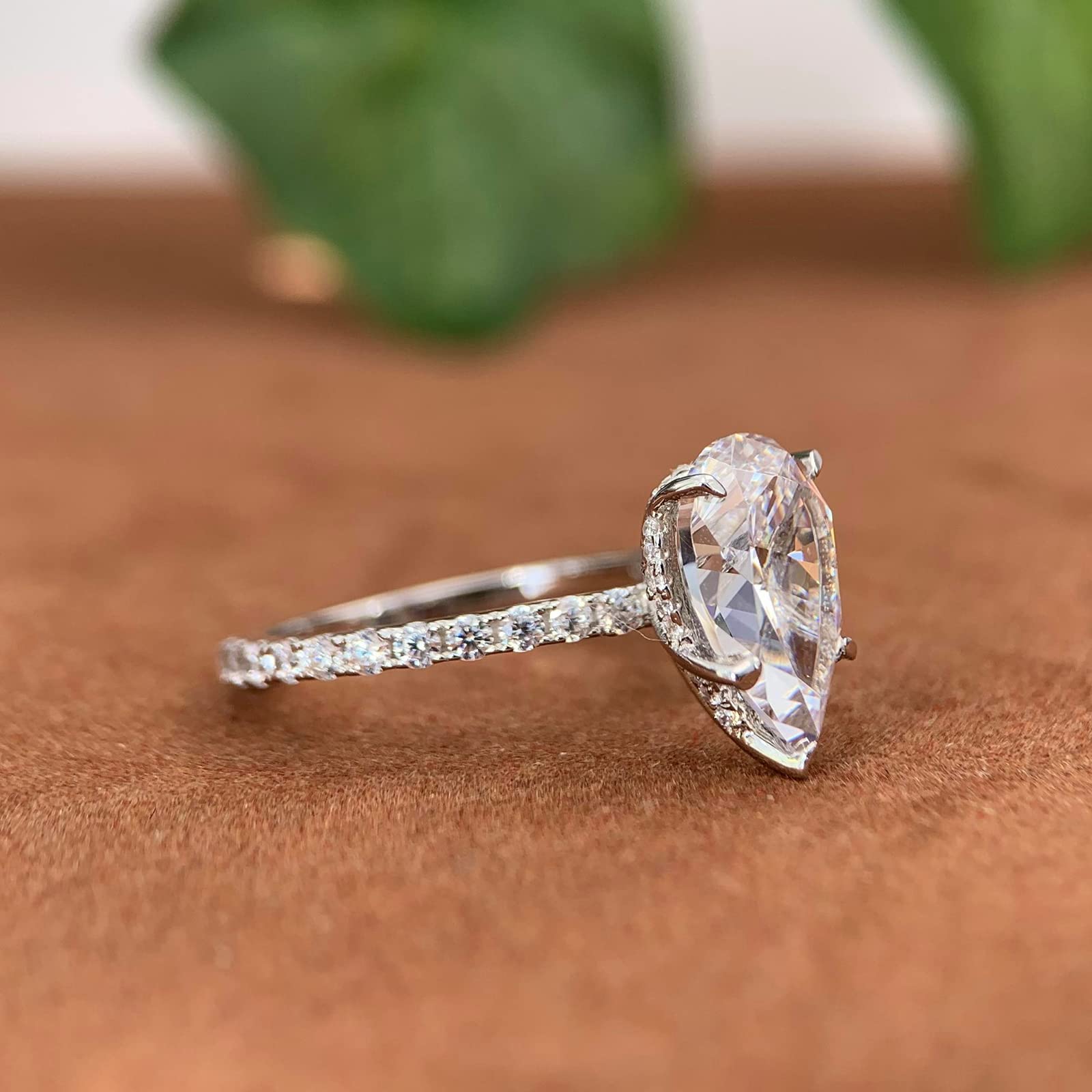 CGSRING Moissanite Rings 8x12mm 4 Carat D Color VVS1 Pear Cut Moissanite Engagement Ring for Women Size 4-12 (6.5)