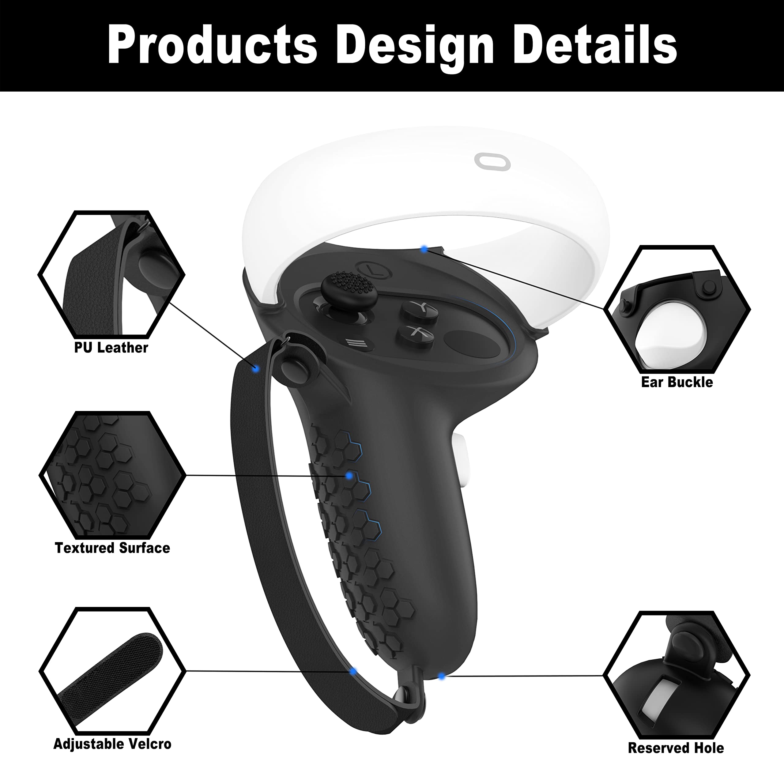 Controller Grips Cover Compatible with Quest 2 Accessories,Silicone Material Cover Protector with Adjustable Knuckle Straps 1Pair