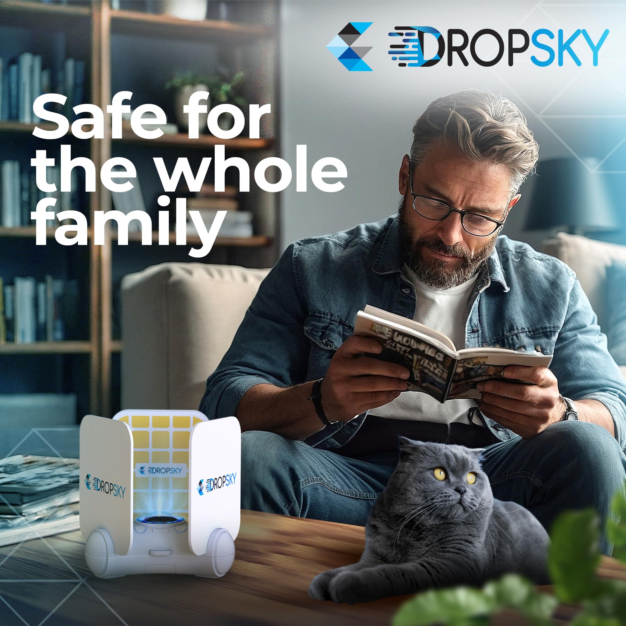Dropsky 360 Portable Flying Insect Trap, Gnat Traps for House Indoor & Outdoor- Higher Coverage Blue Light Fly Trap- Get Rid of Flies- Safe for Pets & Kids- 2 Traps + 6 Glue Cards+ USB+Cable Charger