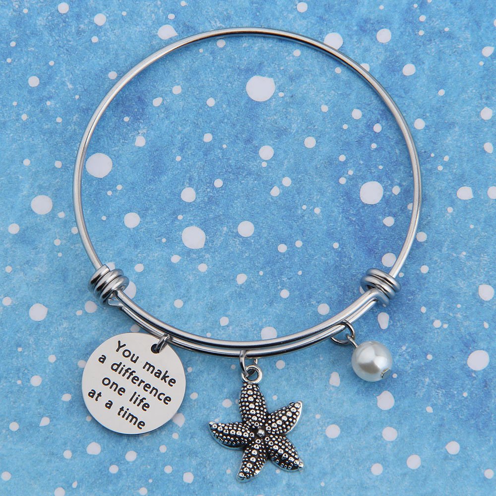 bobauna You Make A Difference One Life At A Time Starfish bracelet Appreciation Gift For Volunteer Social Worker (make difference bracelet)