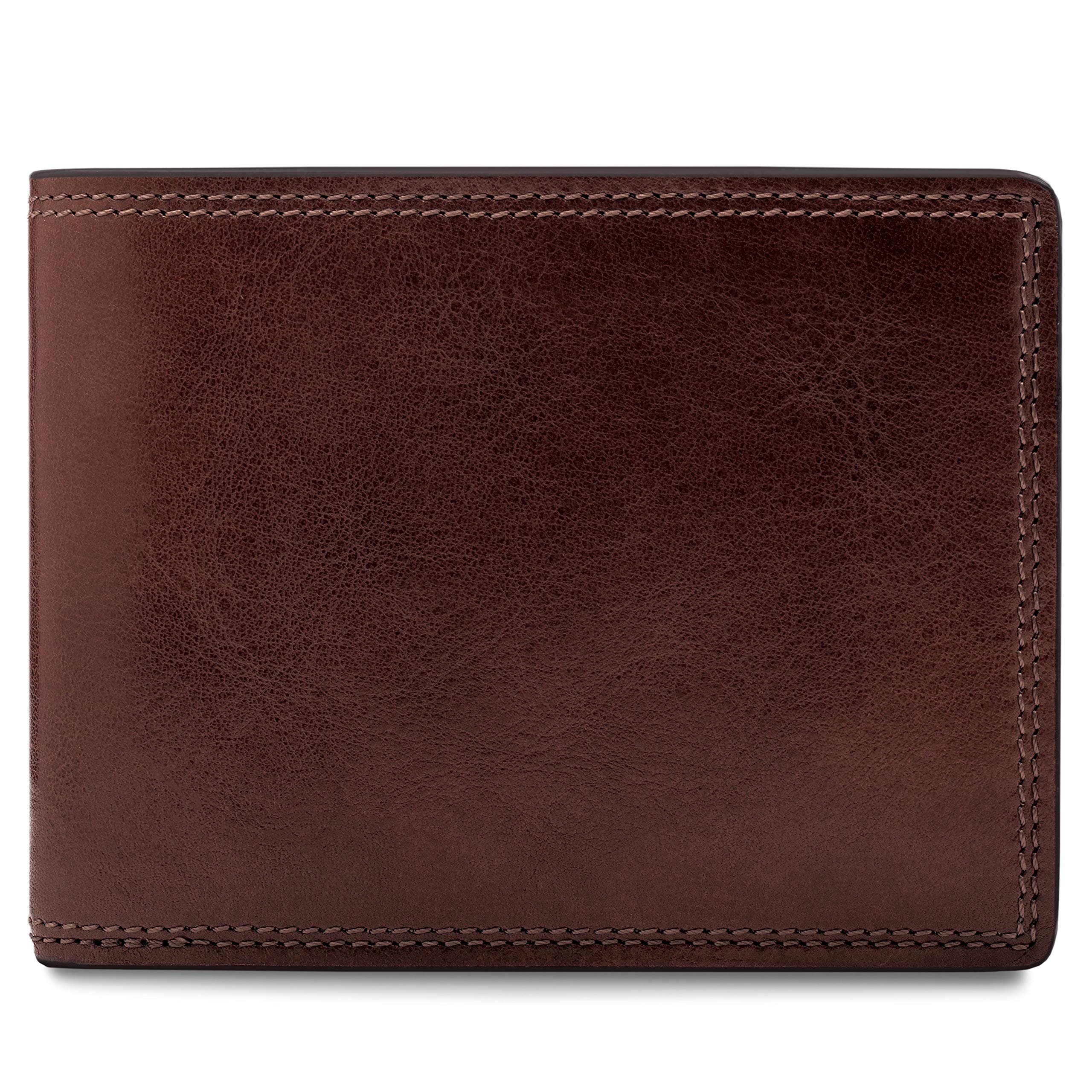Bosca Men's Leather Wallet with Removable ID Passcase - Dolce Italian leather Wallet for Men 8 Card Slots, Bifold Design, Hand-Stitched Detailing, Polished Finish, Dark Brown
